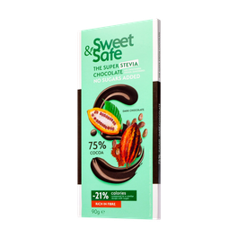 Ciocolata amaruie 75% cacao cu indulcitor din stevia 90gr "sweet & safe ...